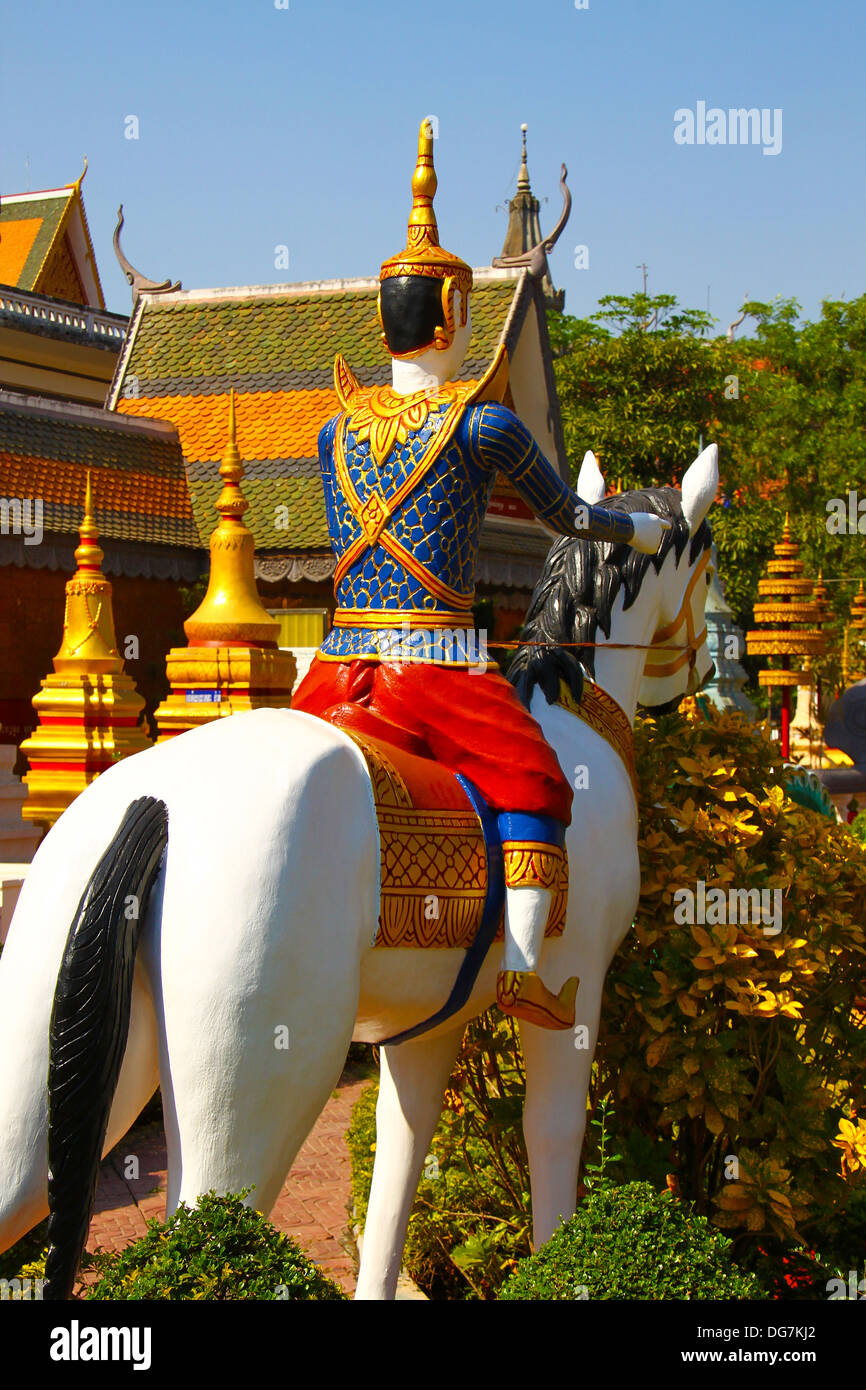 Statue of a noble horseman in the Wat Preah Prom Rath temple yard in ...