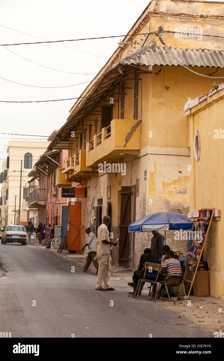 Senegal, Saint Louis. Street Scene, Colonial Architecture Stock Photo ...