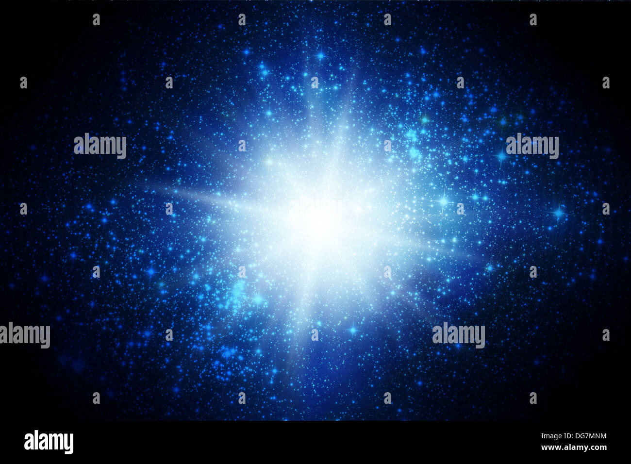 blue starry universe with a bright object in the center Stock Photo - Alamy