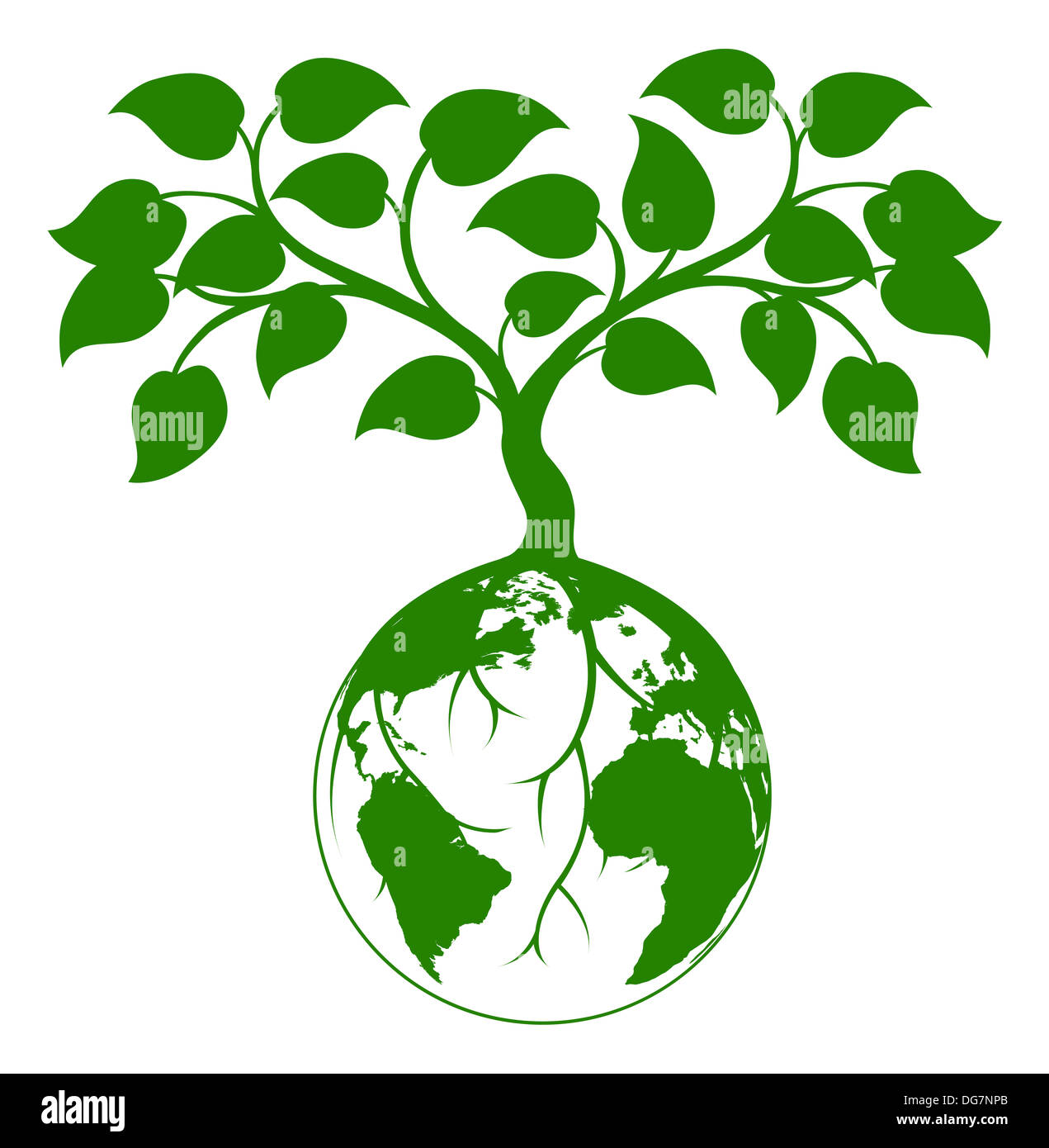 Illustration of a tree growing with its roots round the earth or ...