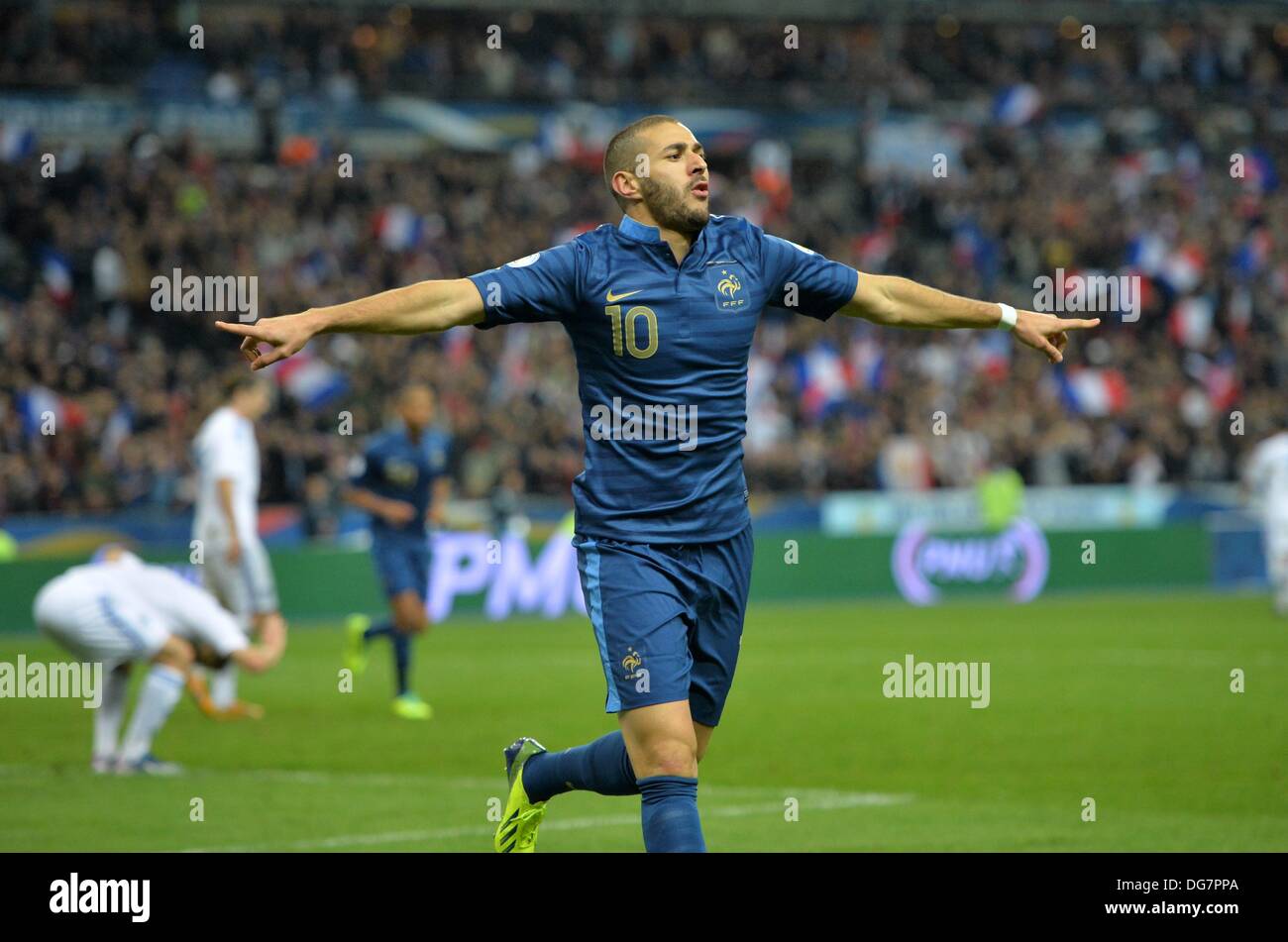 Paris, France. 15th Oct, 2013. Karim Benzema (France) celebrates his ...