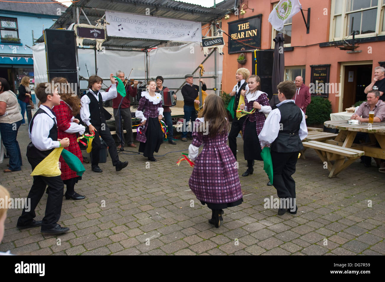 Traditional Welsh folk dancing outside during Llandovery Sheep Festival ...