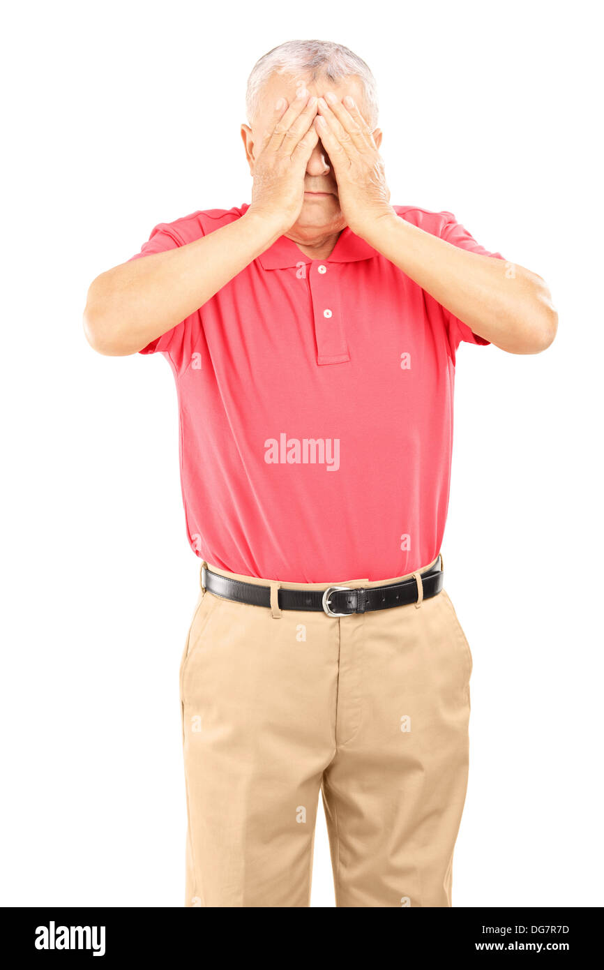 Scared man covering eyes hi-res stock photography and images - Alamy