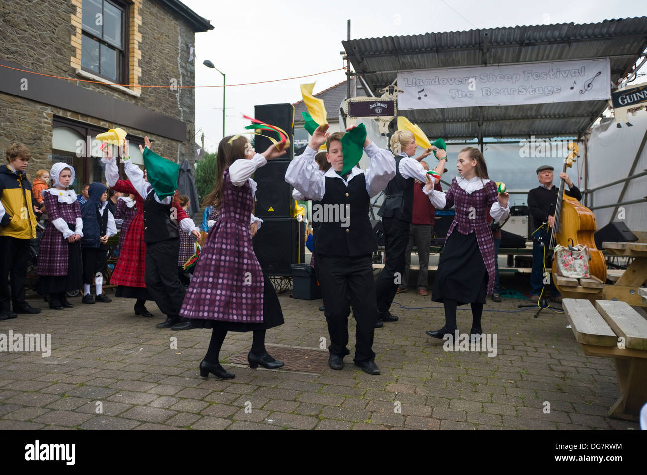 Traditional Welsh folk dancing outside during Llandovery Sheep Festival ...