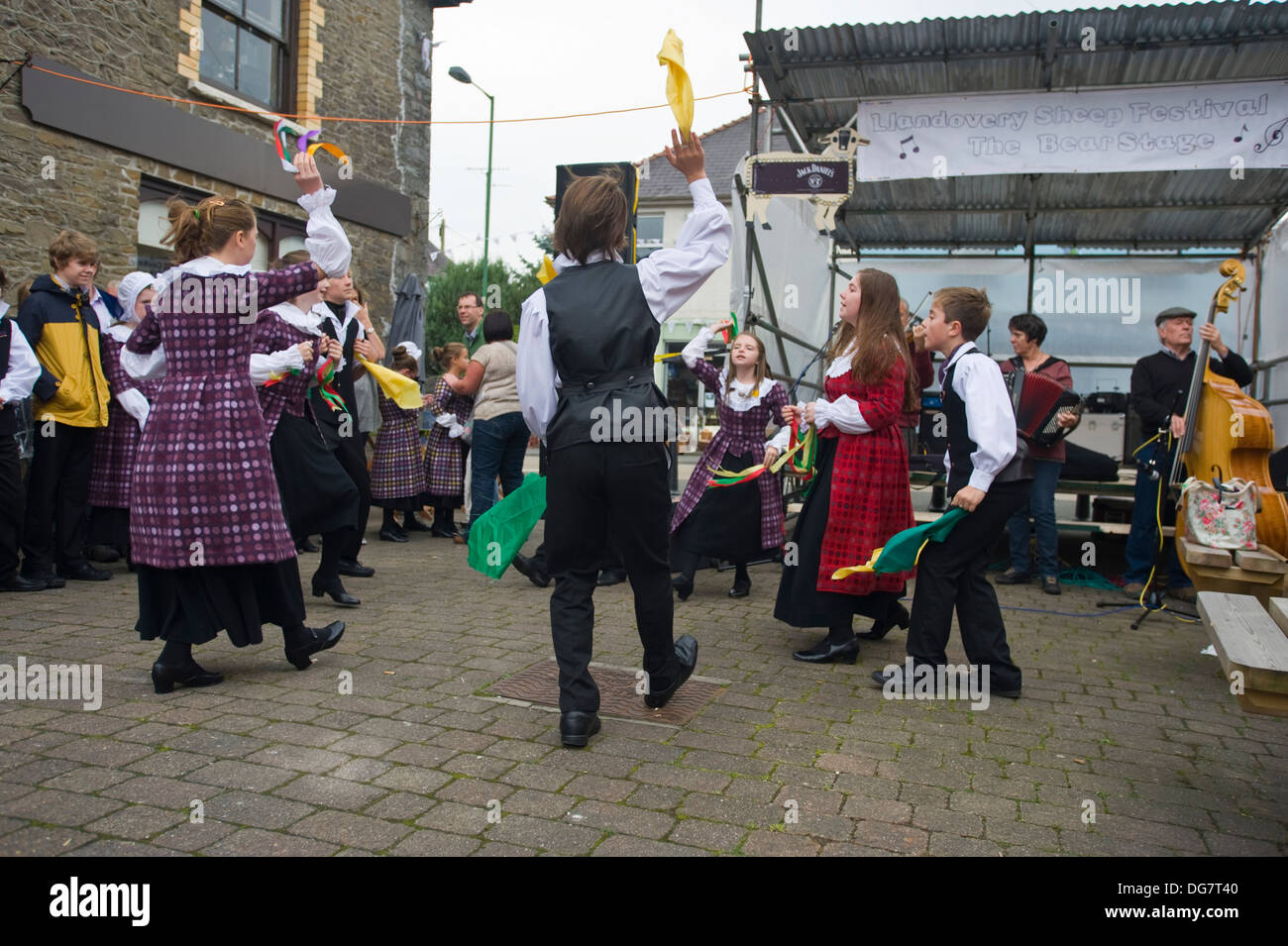 Traditional Welsh folk dancing outside during Llandovery Sheep Festival ...