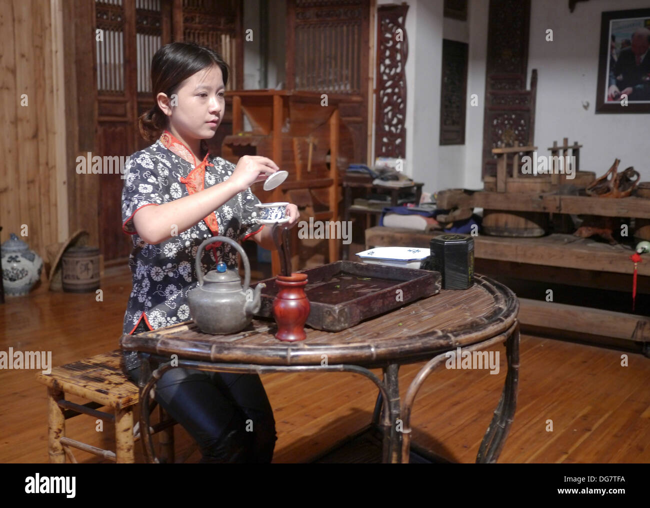 Traditional Chinese tea ceremony at the Mei Jia Wu tea plantation ...