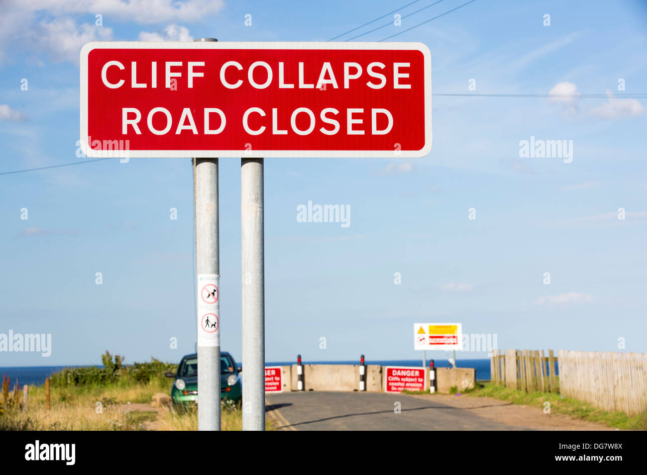Warning Sign At Collapsed Coastal Road High Resolution Stock ...