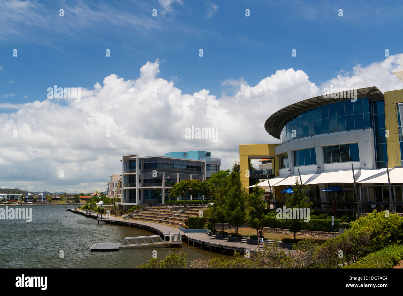 VArious public buildings and shops on the lakeshore at Varsity Lakes ...