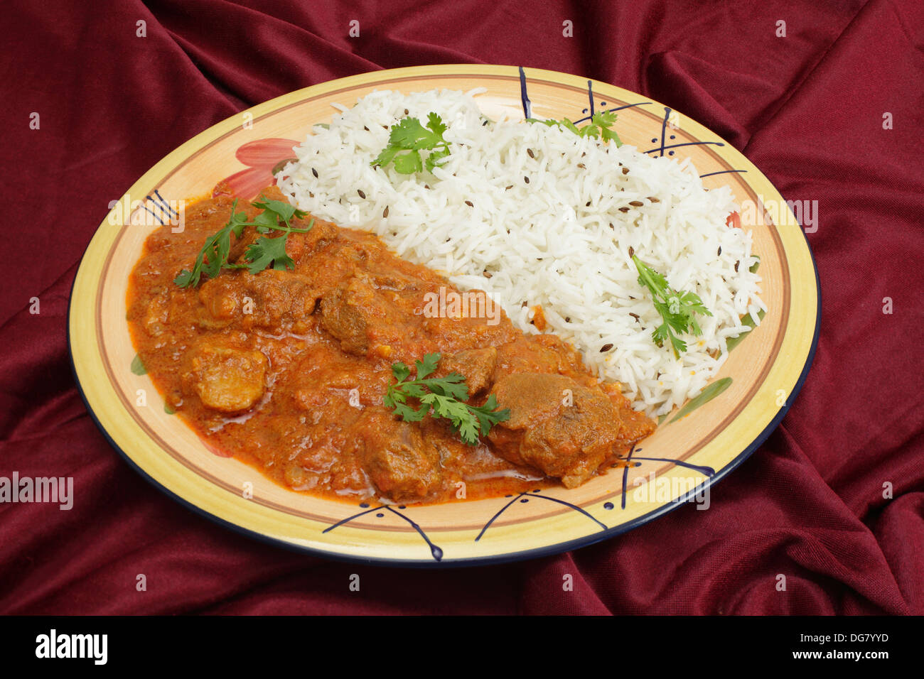 Lamb rogan josh, served with jeera (cumin) rice. A tilt-shift lens has ...