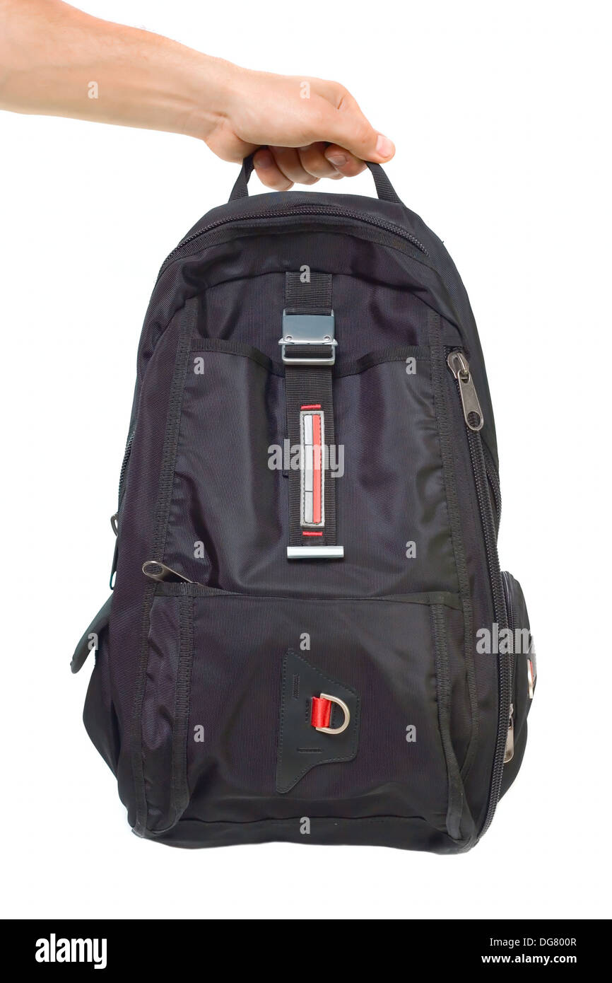 Black bag in human hand isolated on white for your design Stock Photo ...