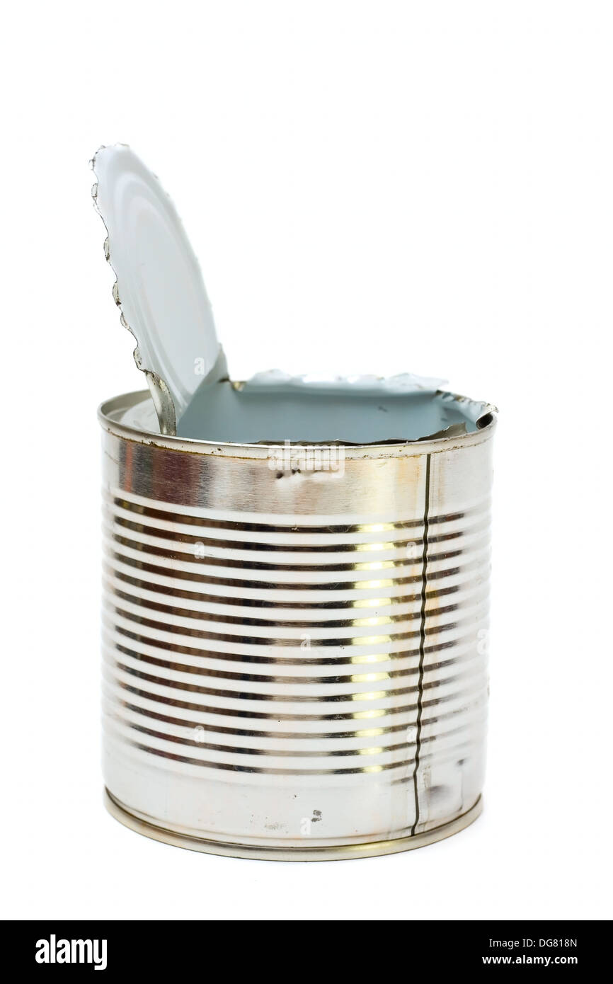 Empty can isolated on white Stock Photo - Alamy