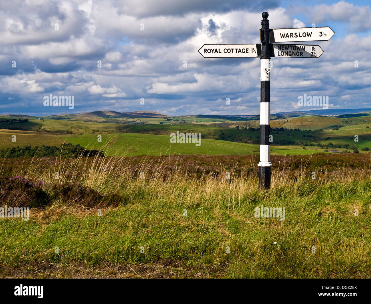 Road sign to Warslow in the Staffordshire Moorlands, Peak District ...