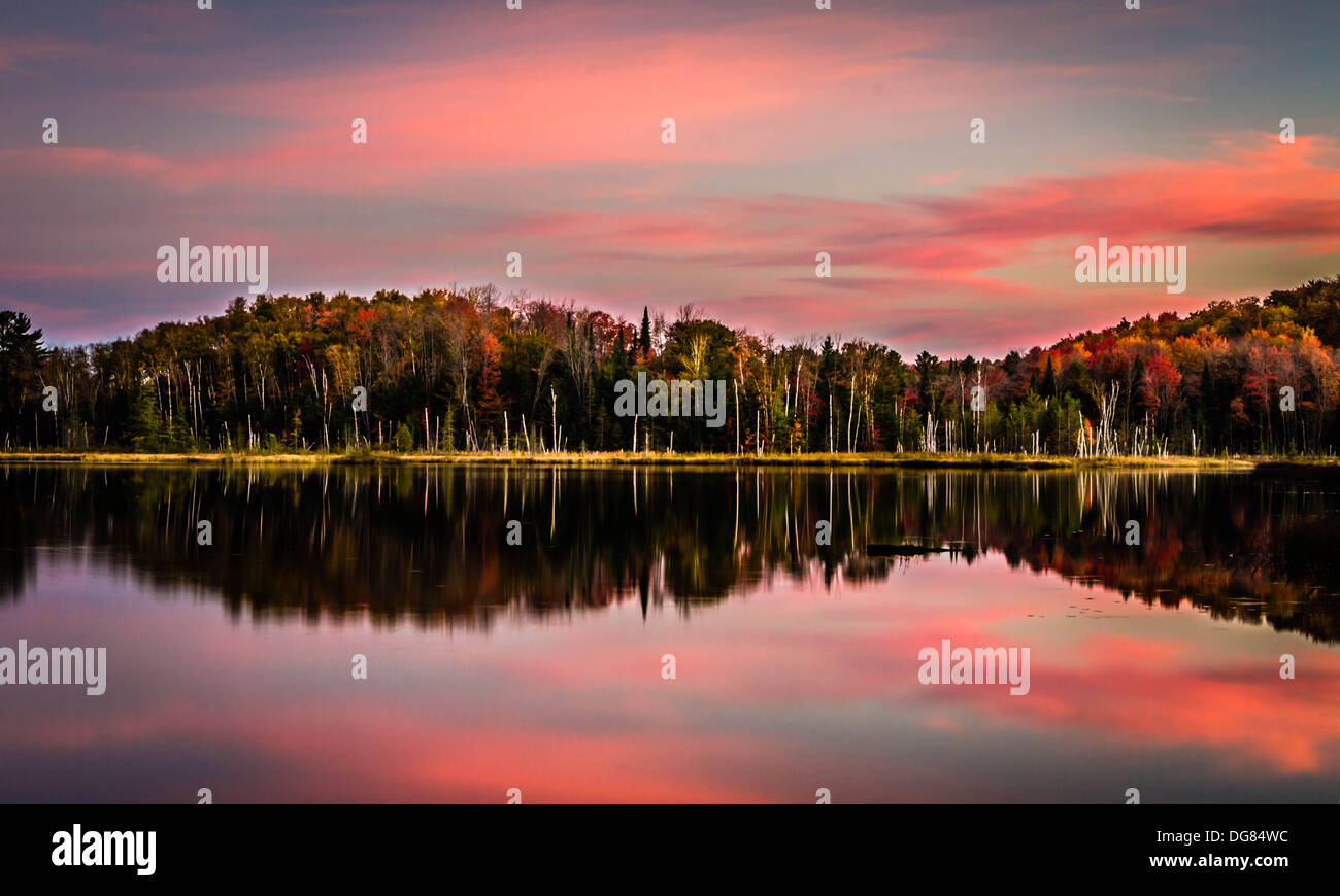 Autumn in Michigan's upper peninsula. Beautiful lake surrounded by ...
