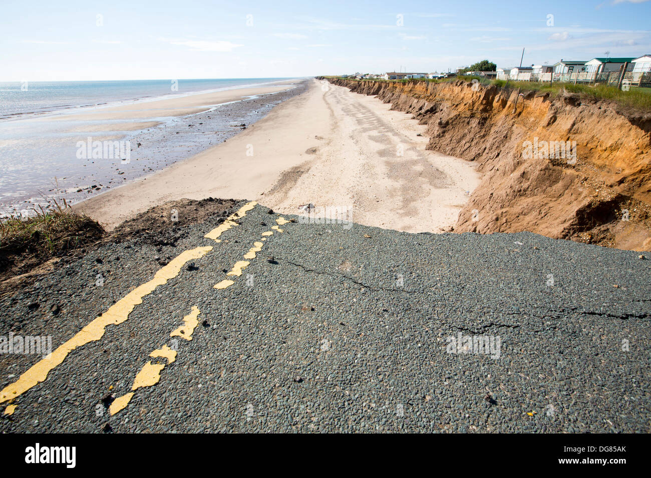 A collapsed coastal road at between Skipsea and Ulrome on Yorkshires ...