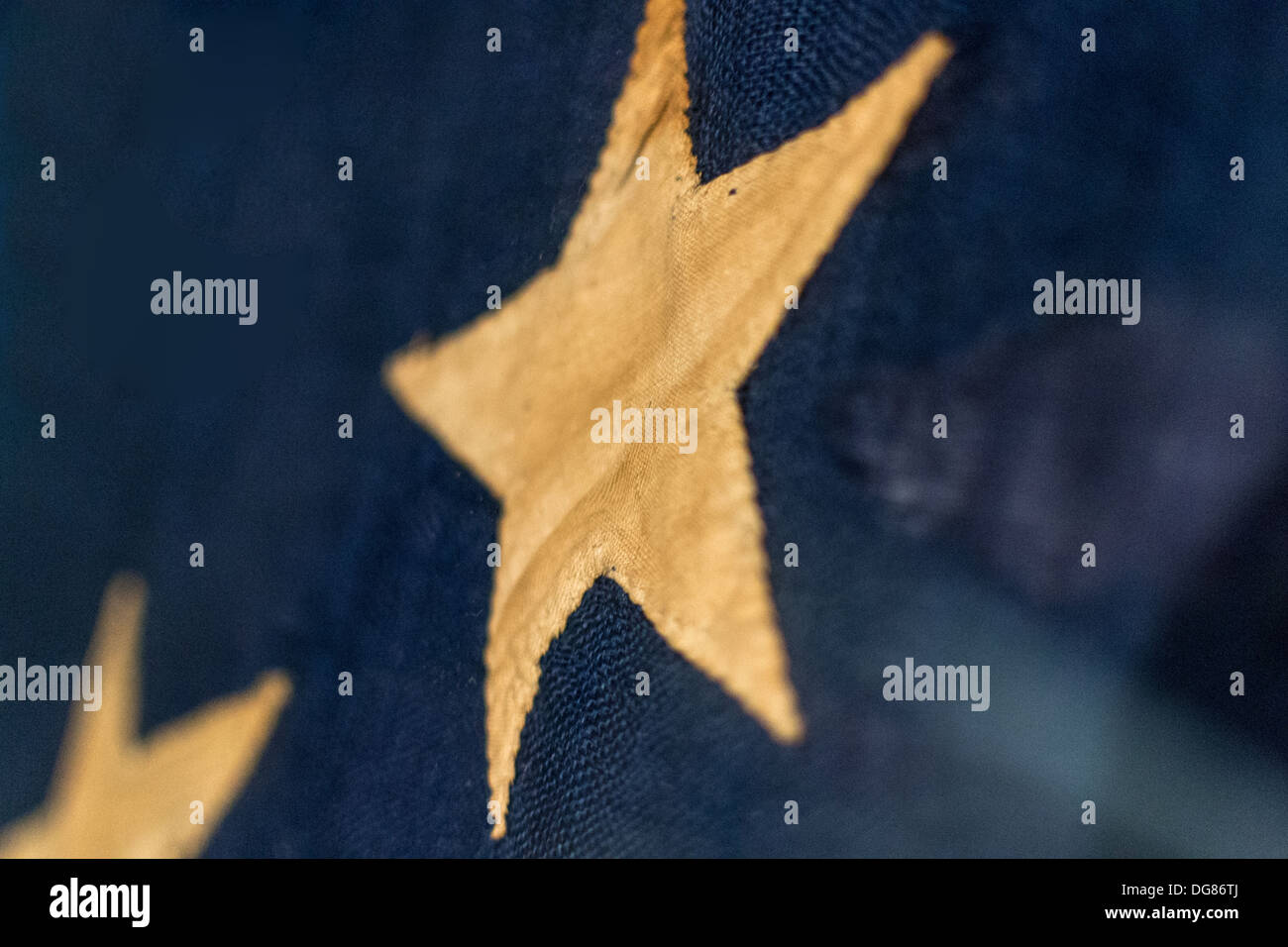 Vintage 1850'a American Flag Closeup of the gold star on the blue ...