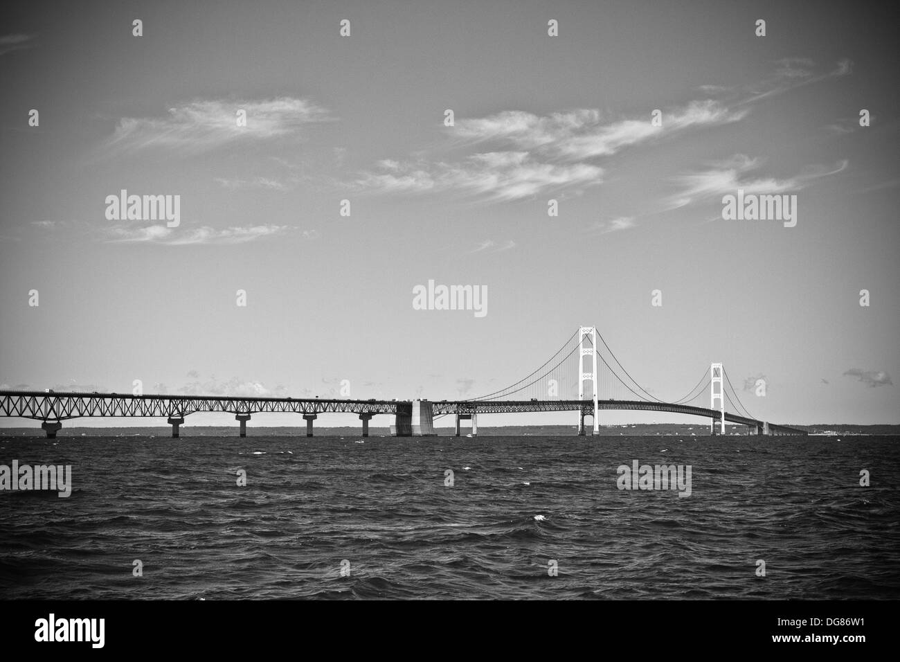 Mackinac Bridge that spans the distance between Michigan's upper and ...