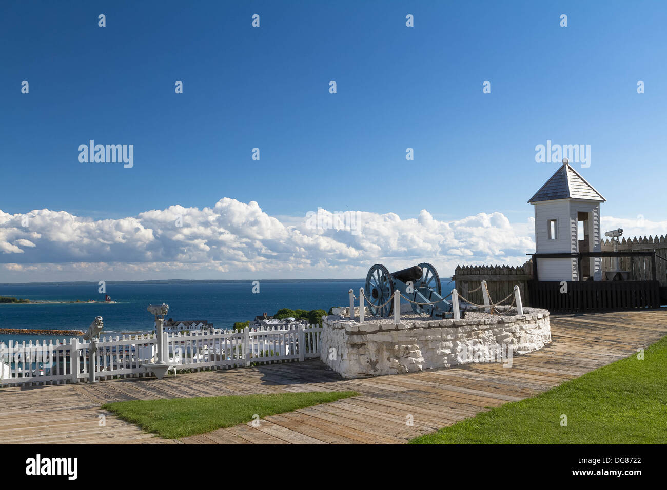Looking from Fort Mackinac on Mackinac Island out into the Straits of ...