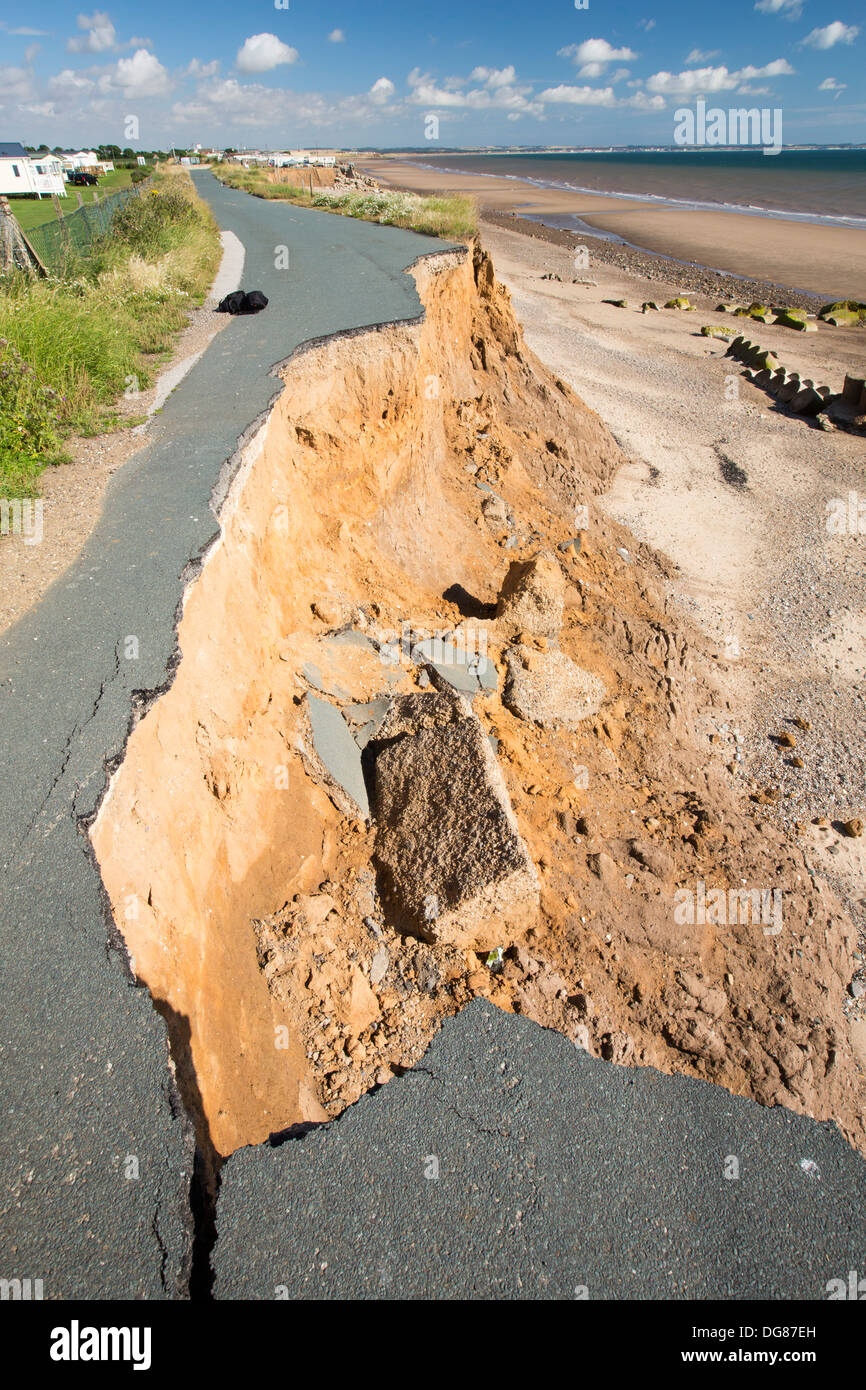 A collapsed coastal road at between Skipsea and Ulrome on Yorkshires ...