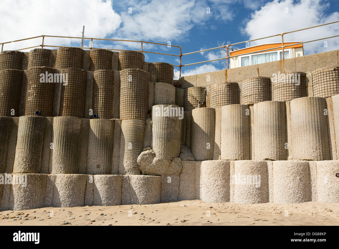 Concrete sea defences at Beach Bank Caravan Park in Ulrome near Skipsea ...