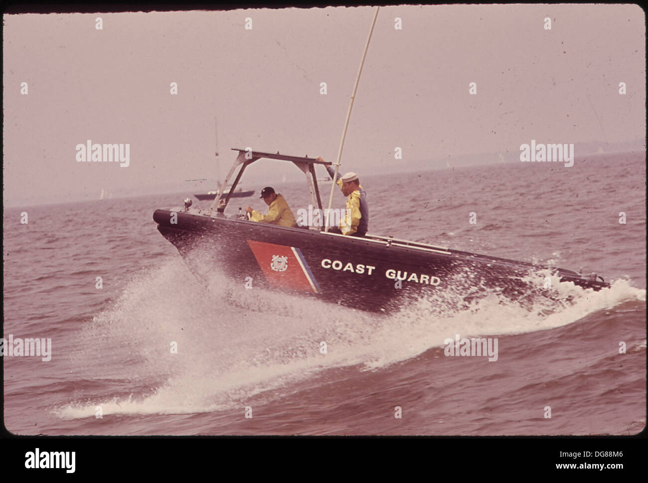 A U.S. Coast Guard vessel executes a sharp port turn on Chesapeake Bay ...