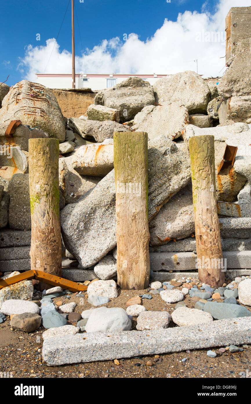 Smashed concrete sea defences at Beach Bank Caravan Park in Ulrome near ...