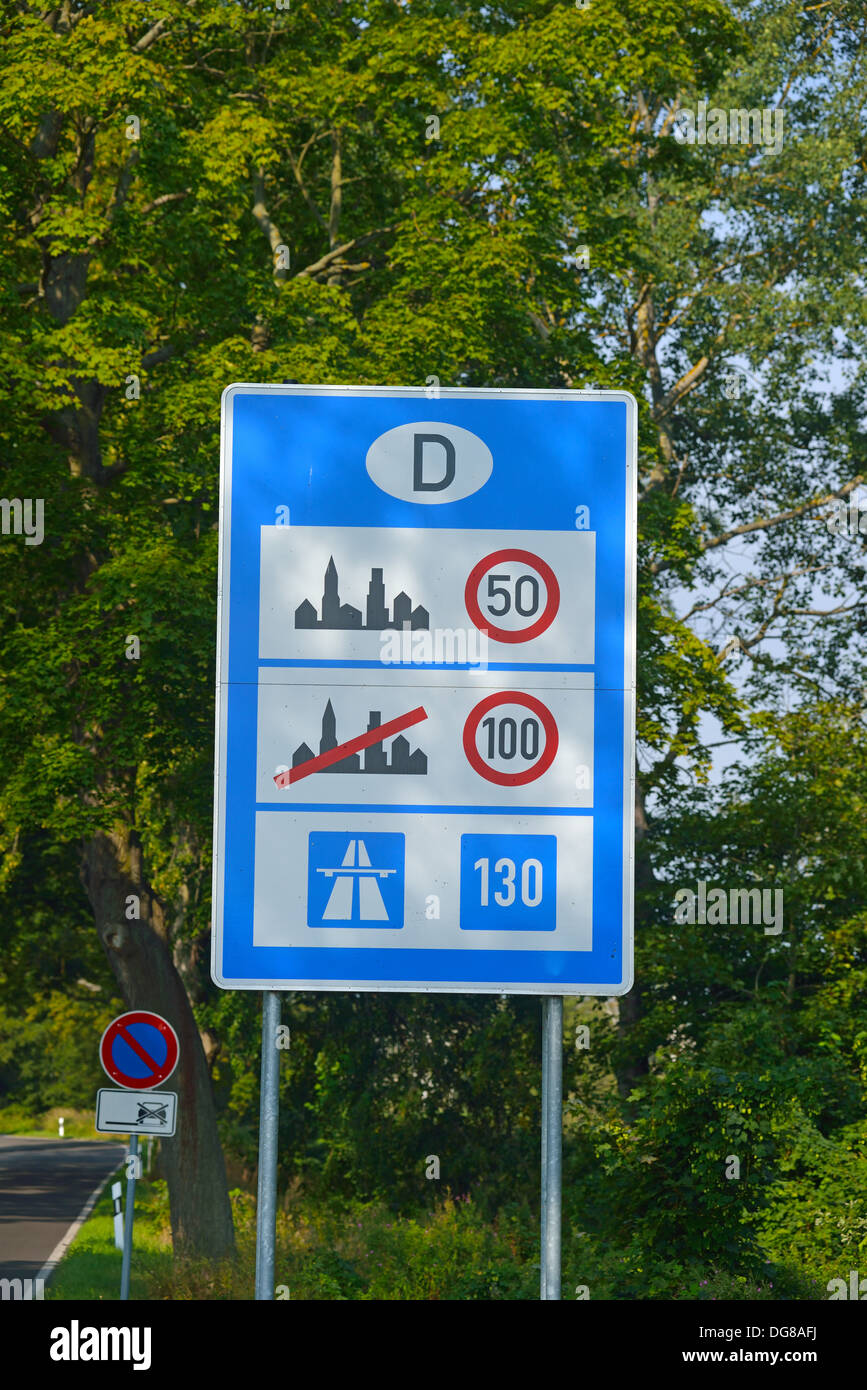 Speed information Sign. Border between Germany and Poland Stock Photo ...
