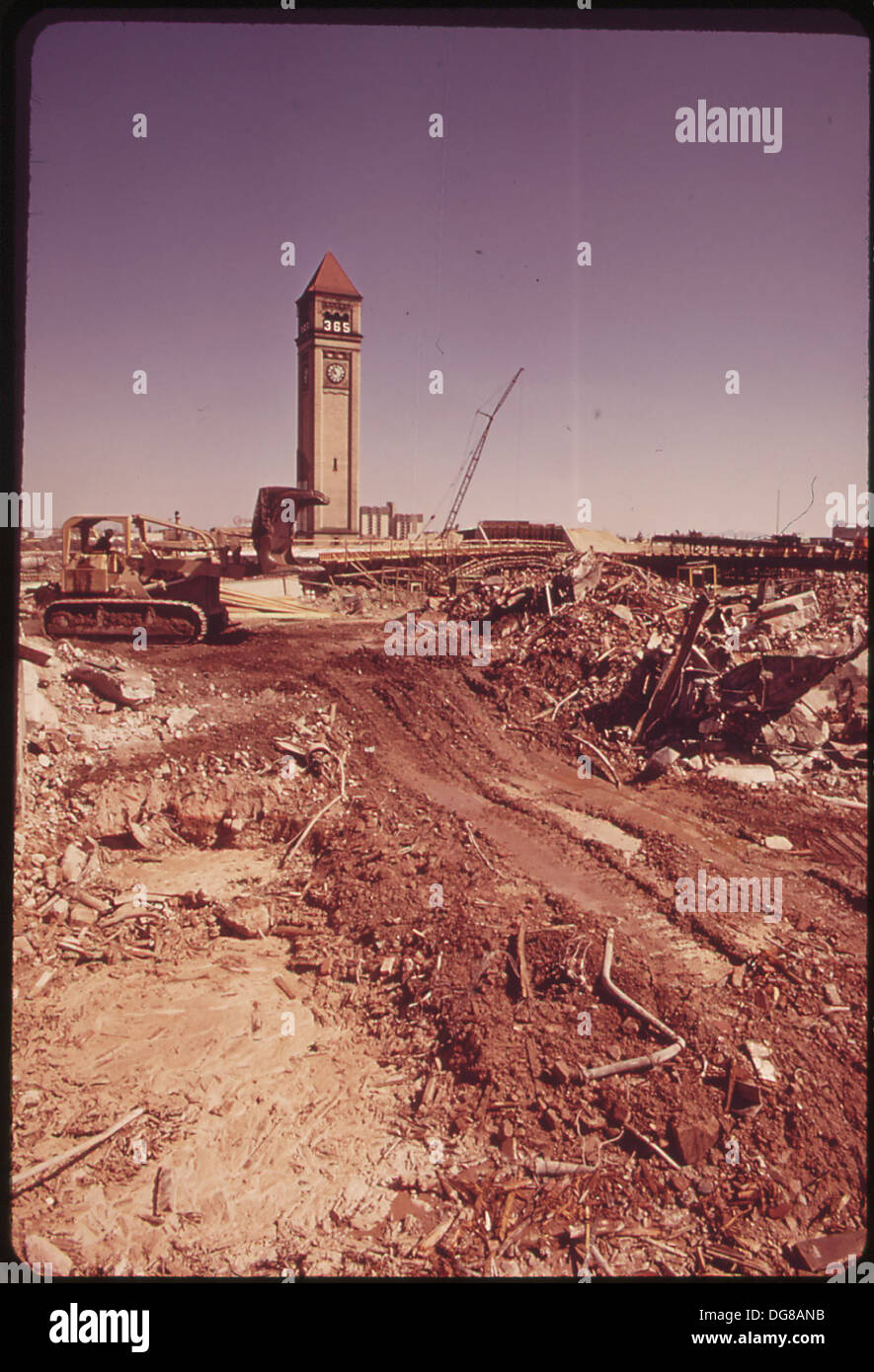 Construction underway for Expo 74, an international exposition held in ...