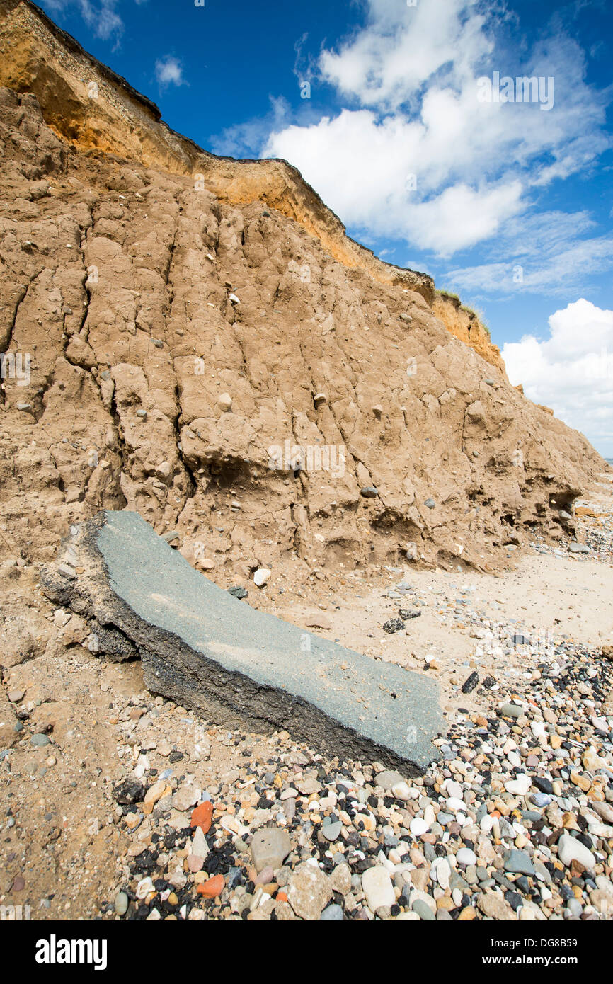 A collapsed coastal road at between Skipsea and Ulrome on Yorkshires ...