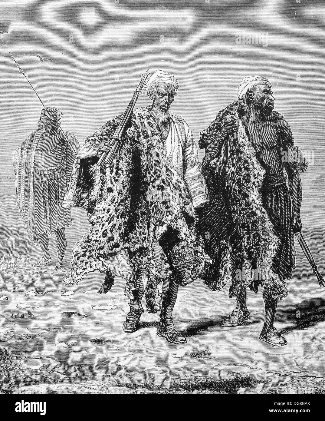 Africa. Arab skin traders, c. 1880. Tanzania. Engraving Stock Photo - Alamy