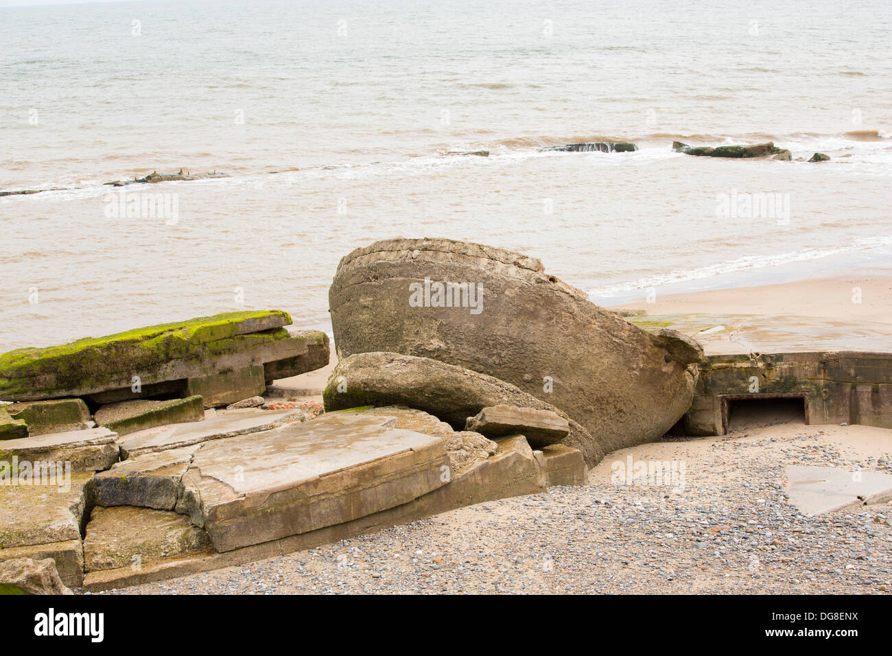 The Remains of the Godwin battery on the beach at Kilnsea at the head ...