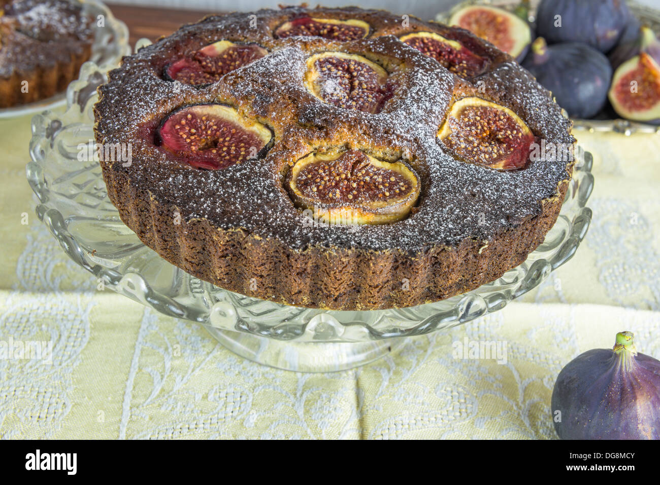 Home baked fig and almond tart Stock Photo - Alamy