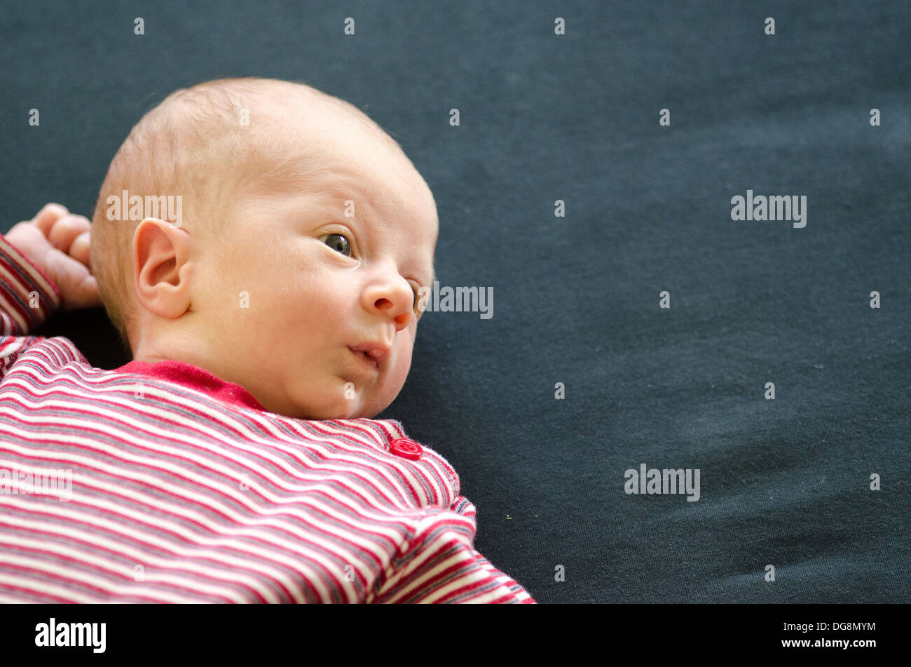 Cute baby lying on its back and looking around Stock Photo - Alamy