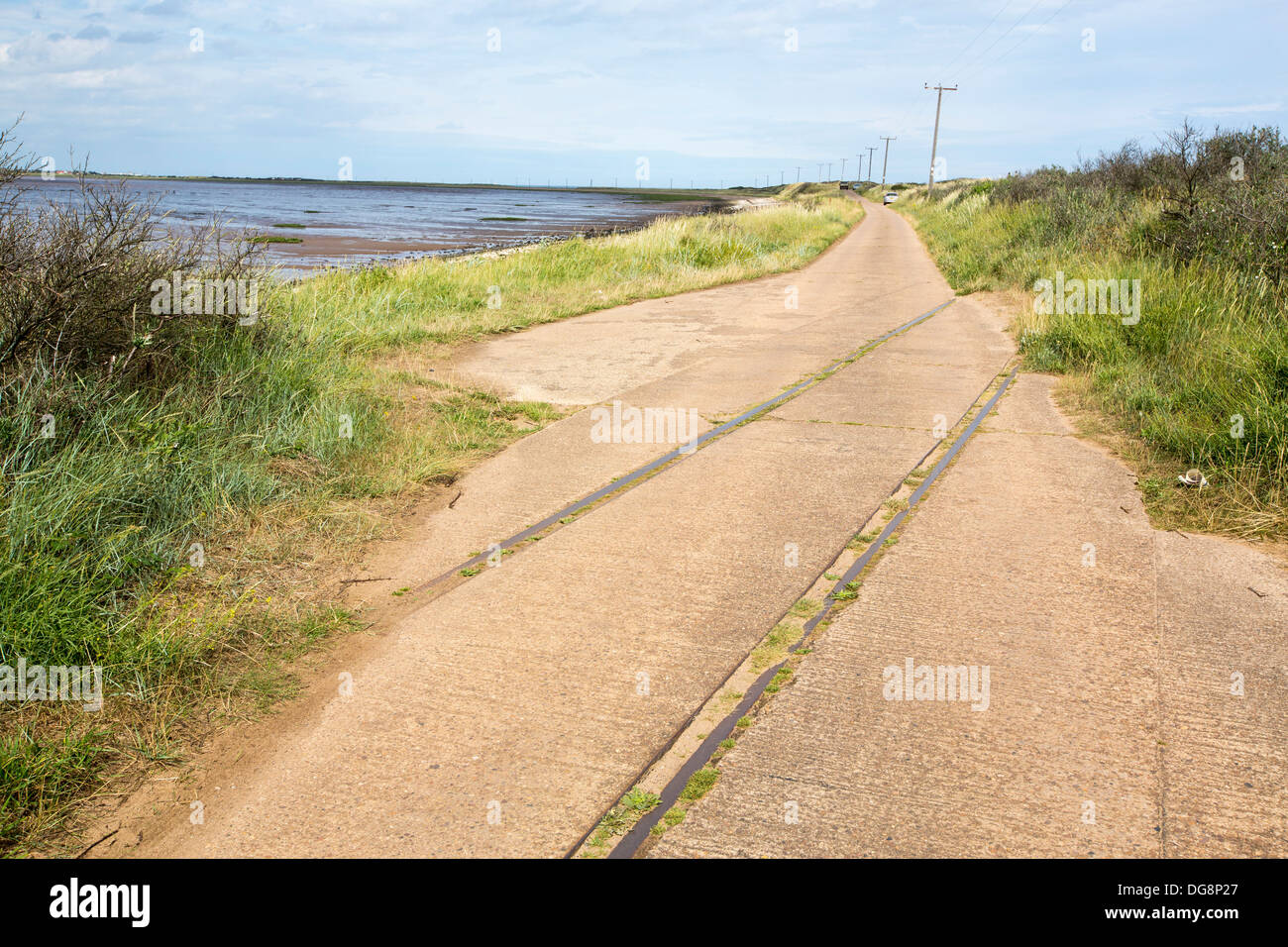 The road to the end of Spurn Point which is a long sea spit on ...