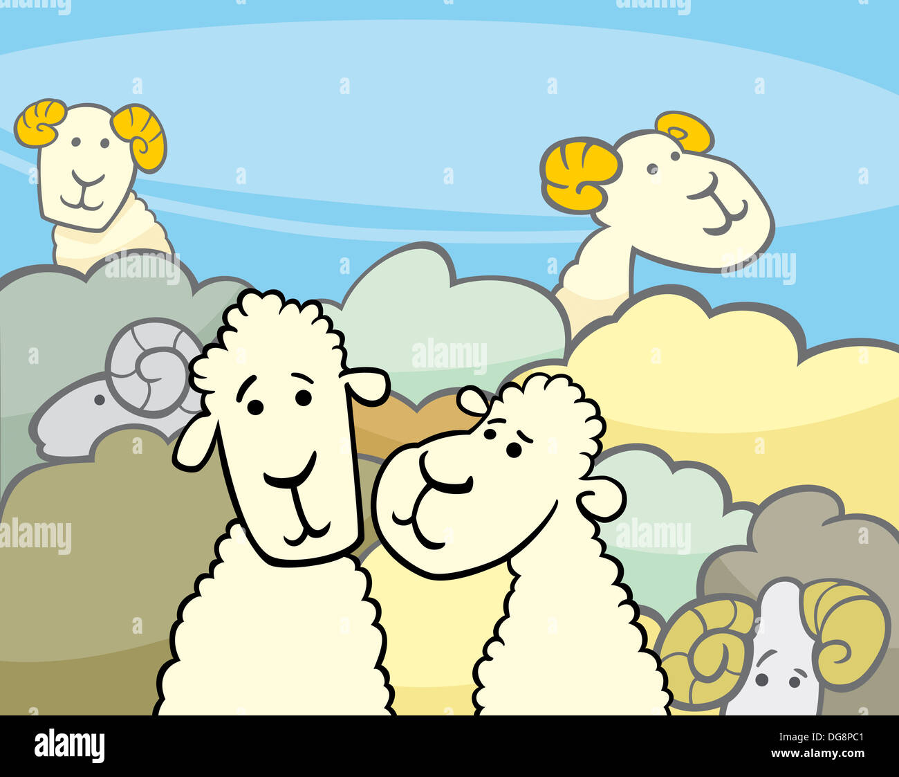 Cartoon Illustration of Flock of Sheep Comic Characters Group Stock ...