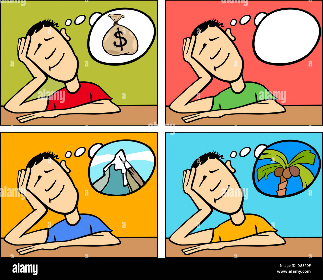 Cartoon Concept Illustration of Funny Man Dreaming about Wealth or ...