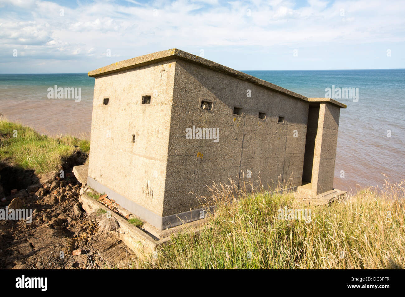 A Second world War lookout post leaning alarmingly and about to tumble ...