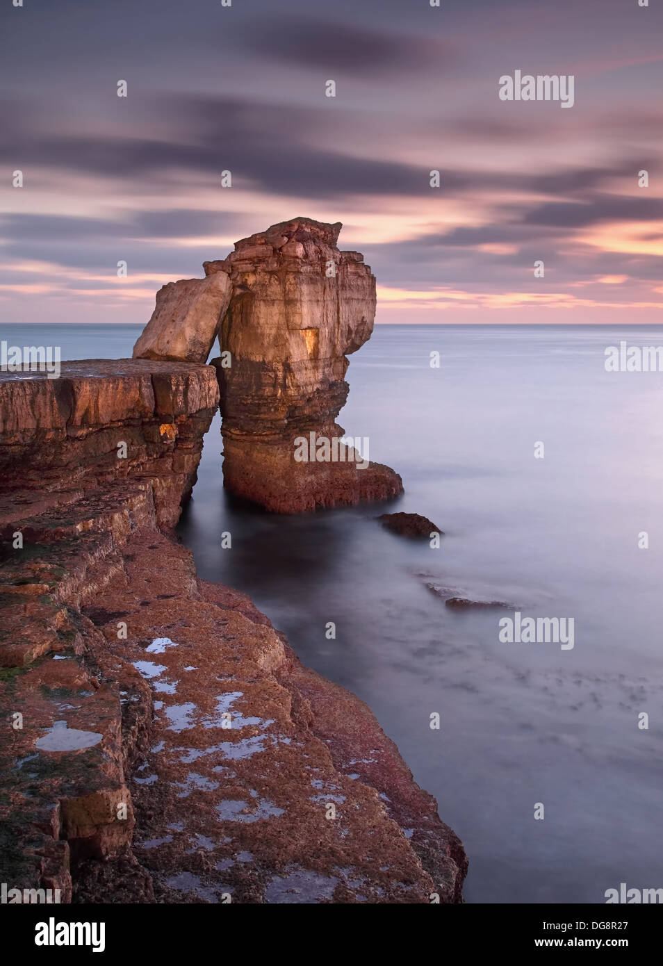 Pulpit Rock, a stack of quarried stone at Portland Bill in Dorset in ...