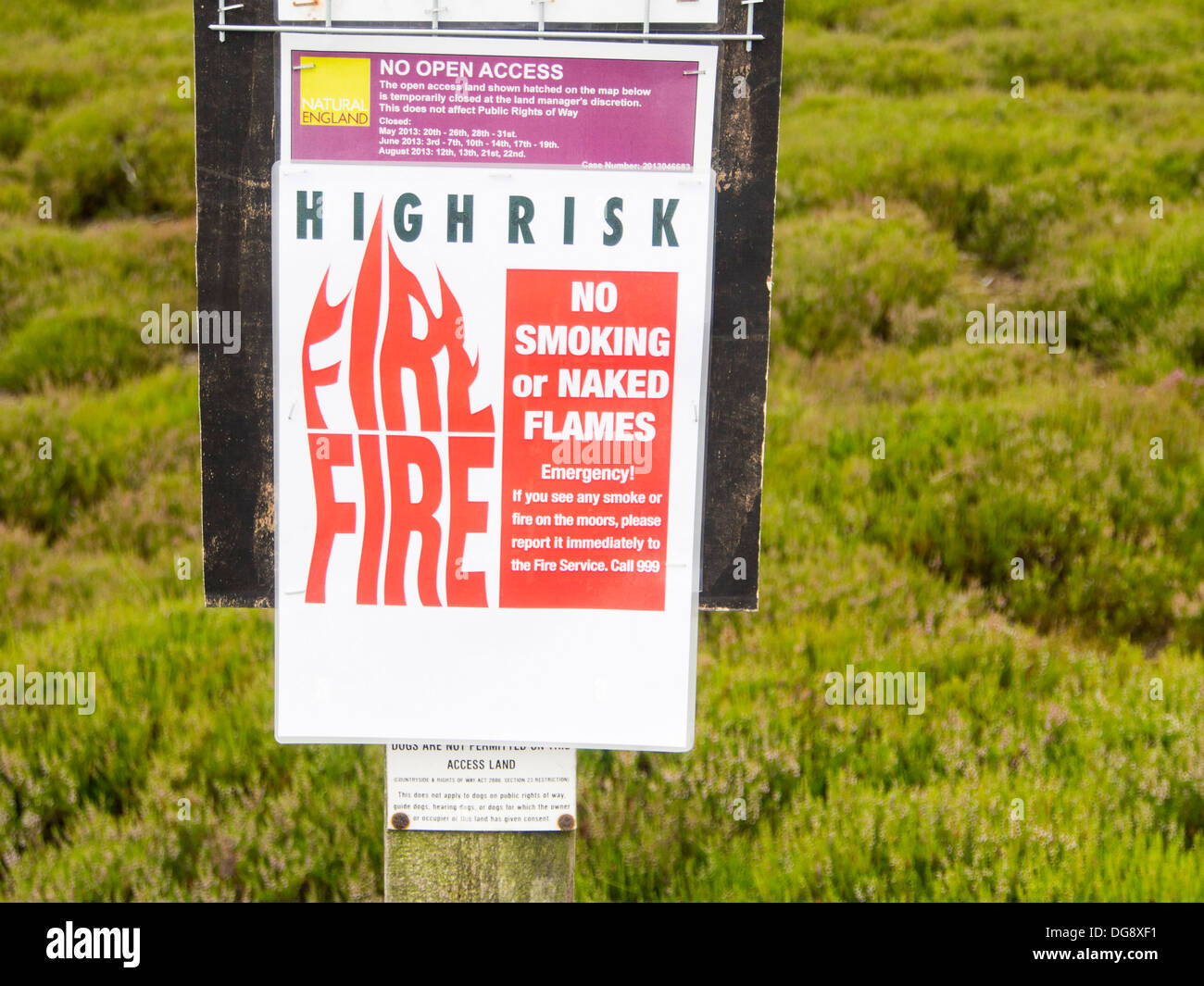 Warning signs of high fire risk in dry weather on peat moorland above ...