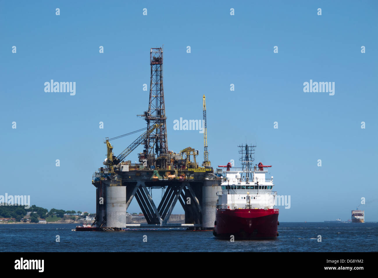 Semi submersible oil drilling rig floating at Guanabara bay Rio de ...