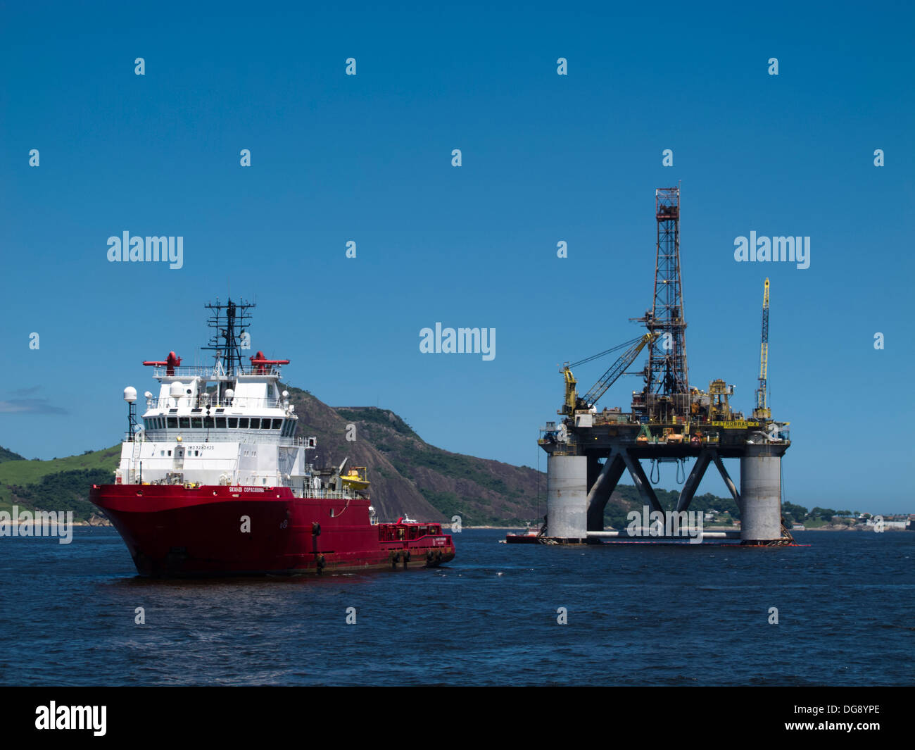 Semi submersible oil drilling rig floating at Guanabara bay Rio de ...