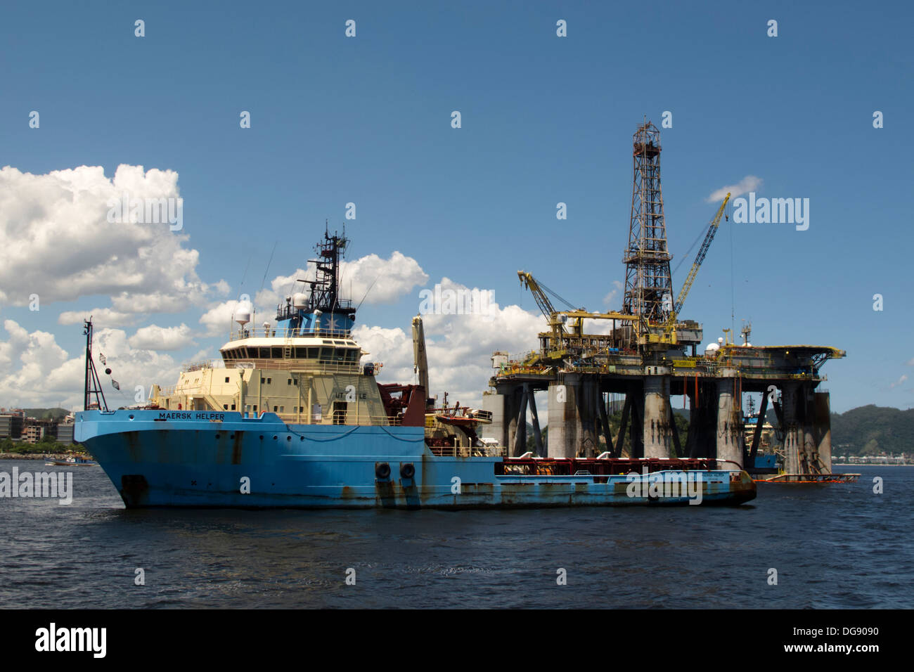 Semi submersible oil drilling rig floating at Guanabara bay Rio de ...