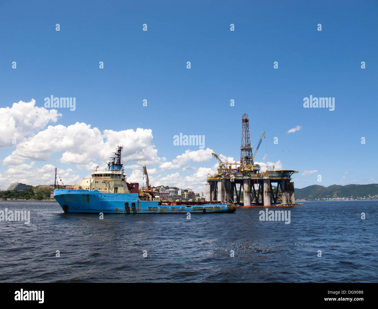 Semi submersible oil drilling rig floating at Guanabara bay Rio de ...