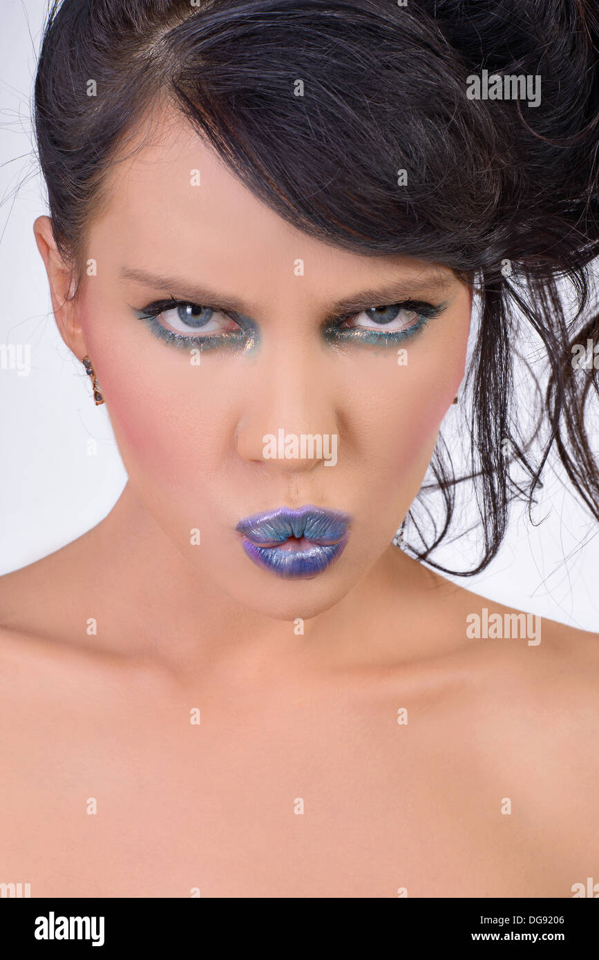Makeup girl posing by lips kiss Stock Photo - Alamy
