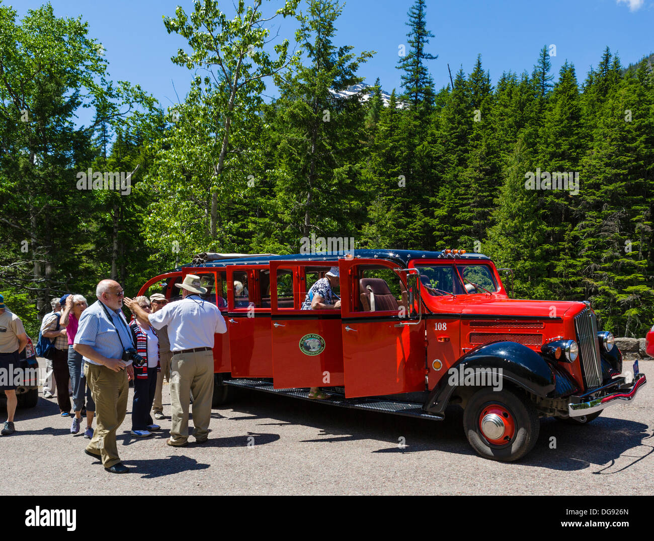 Red bus tours glacier national hi-res stock photography and images - Alamy