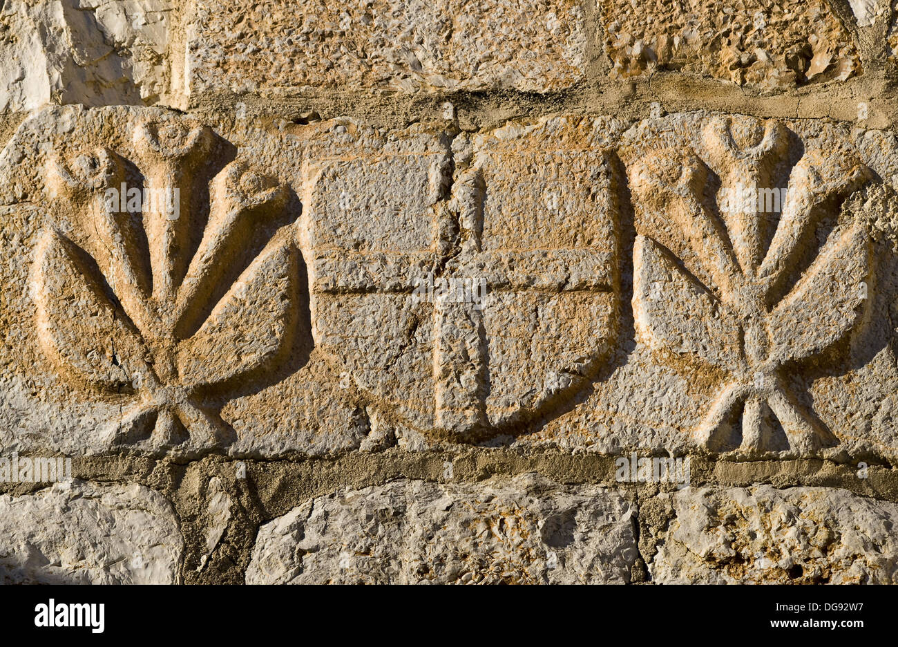 Insignia of Knights Templar on wall, antipope Benedict XIII´s castle ...
