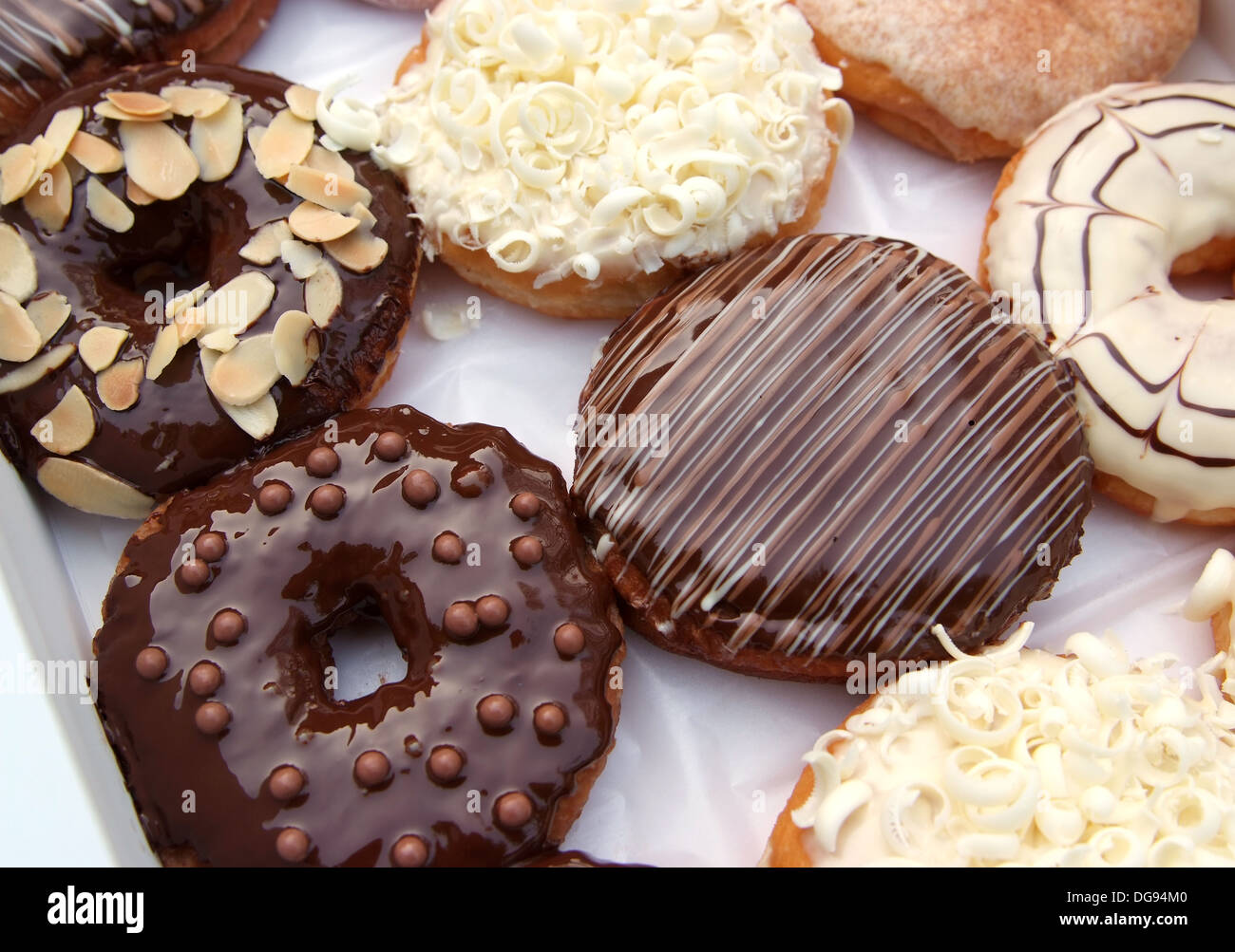 set of donuts in box close up Stock Photo - Alamy