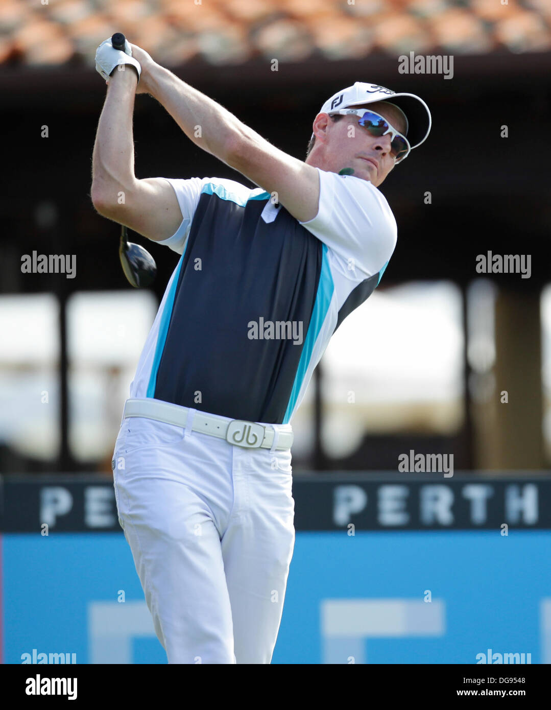 Perth, Australia. 17th Oct, 2013. Gareth Paddison (NZL) drives off the ...