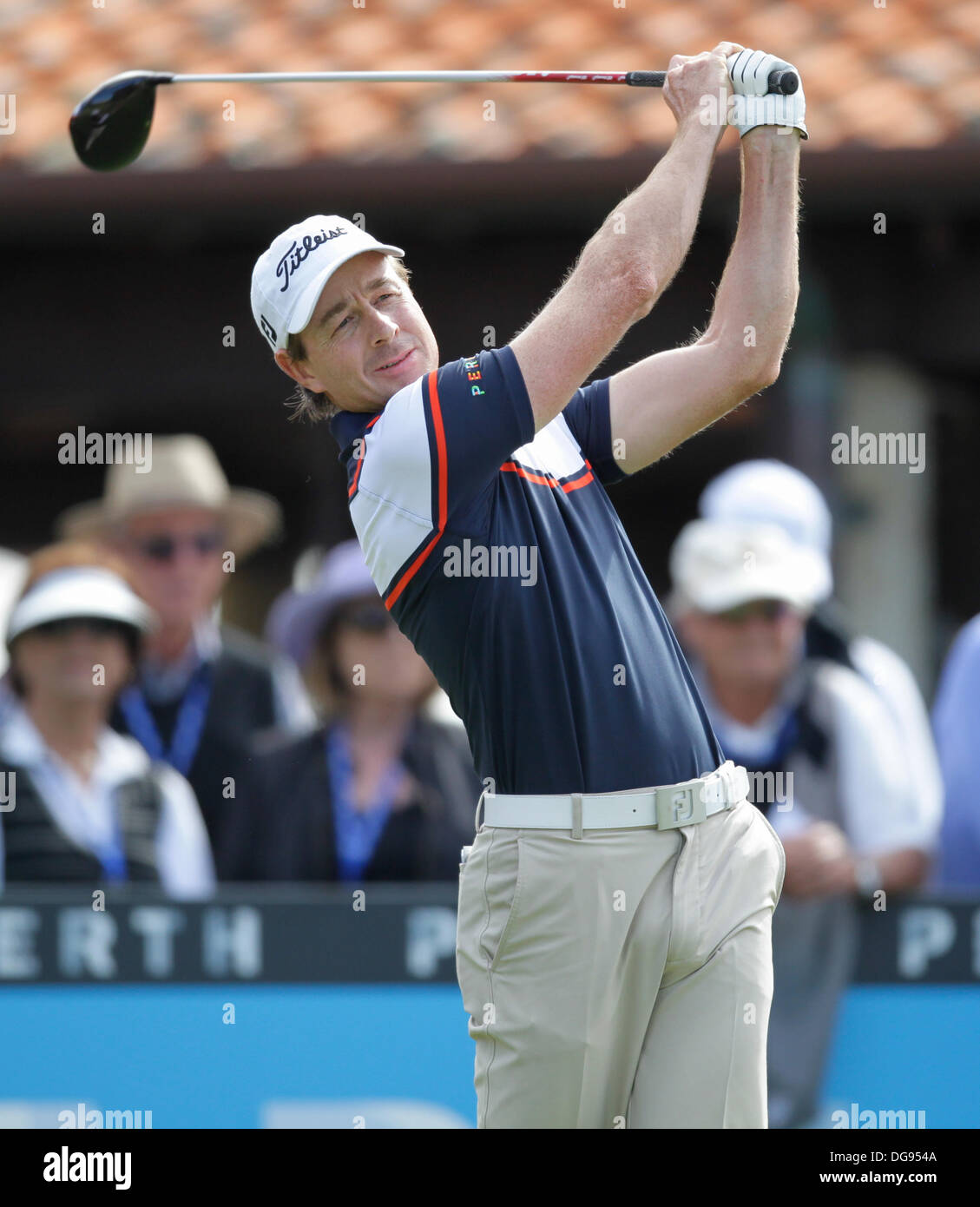 Perth, Australia. 17th Oct, 2013. Brett Rumford (AUS) drives off the ...