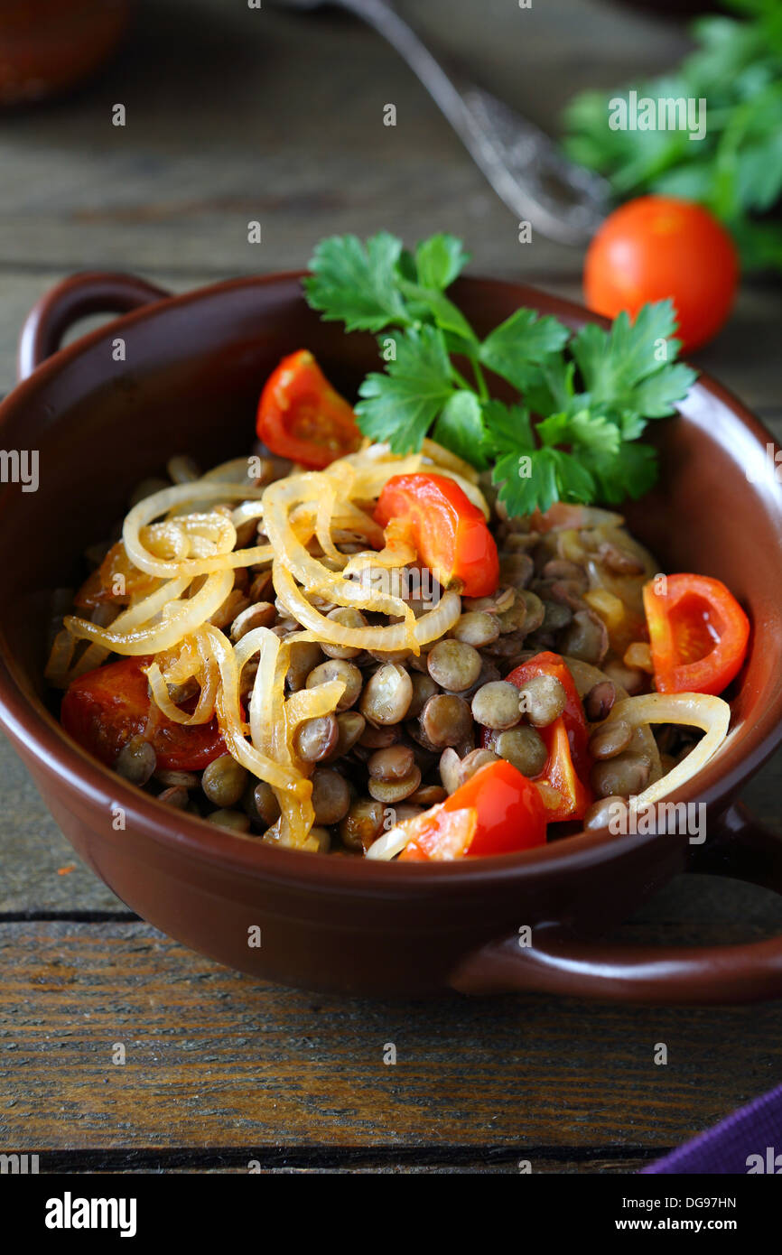 healthy lentils with roasted vegetables, food close up Stock Photo - Alamy