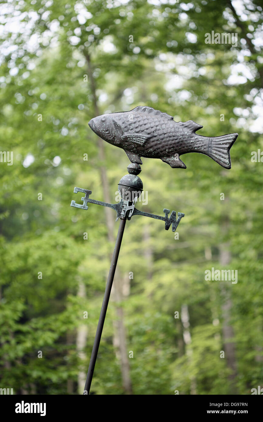 Brass fish weather vane leaning Stock Photo - Alamy
